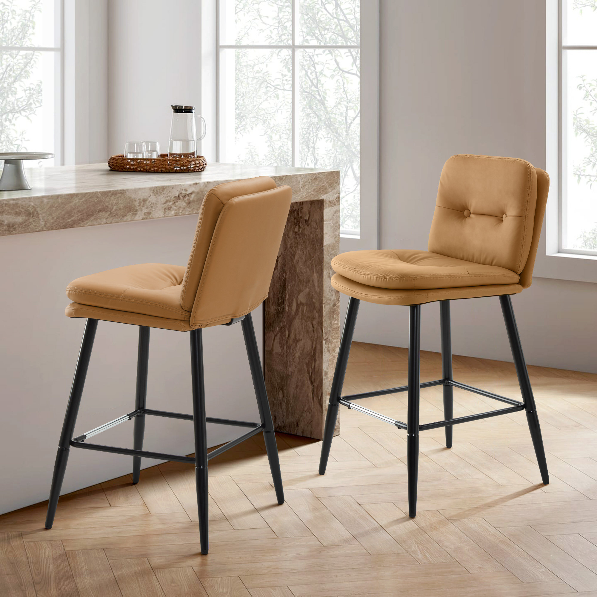 George Oliver 36 Inch Bar Stools High Back Barstool With Double-layer ...