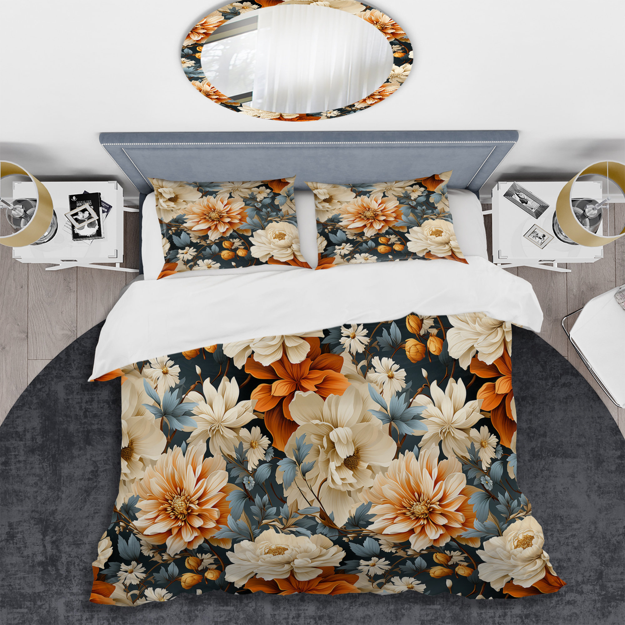 Design Art Orange Rustic Elegance Floral Pattern III Bedding | Wayfair