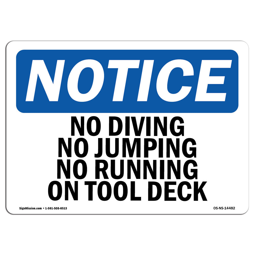 SignMission OSHA Notice - No Diving No Jumping No Running On Pool Deck ...