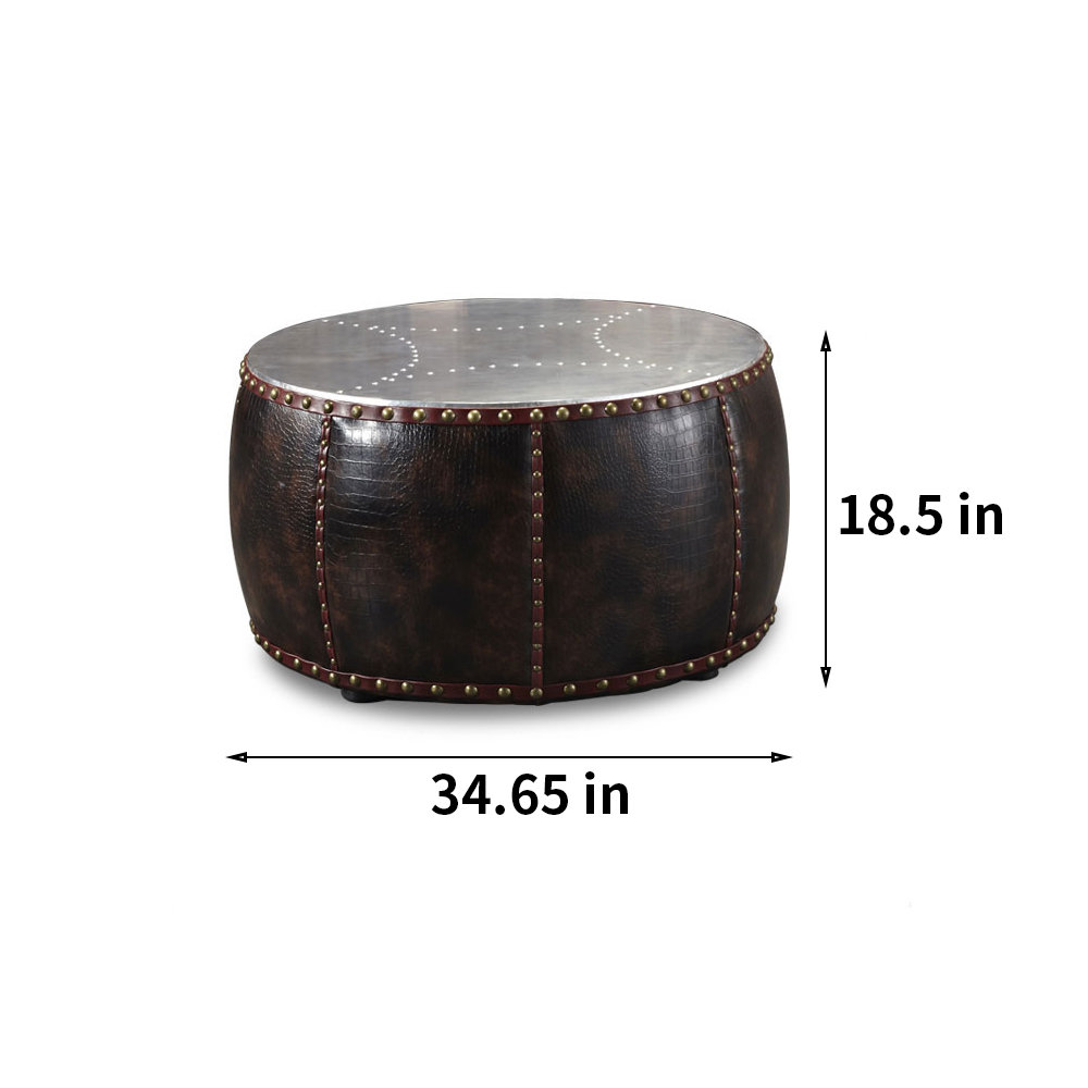 Jes Design Industrial Style Aluminum Round Drum Coffee Table Coffee ...