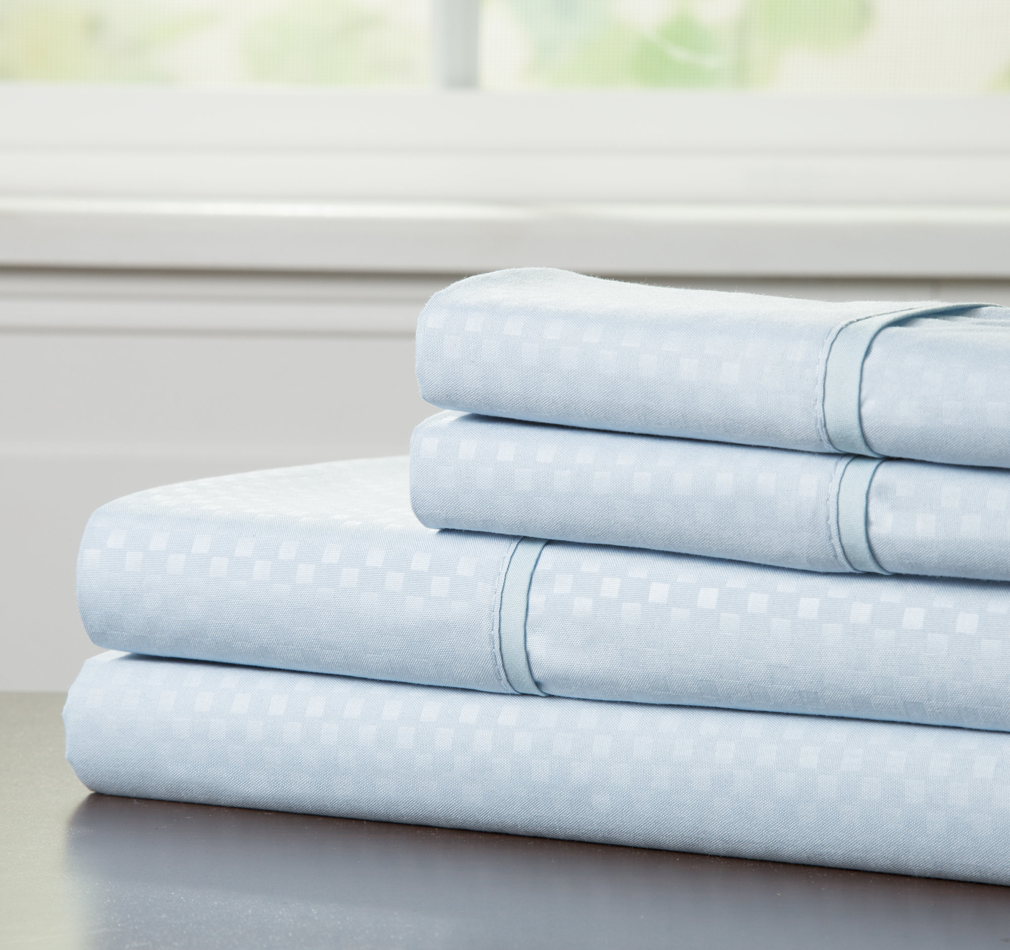 Plymouth Home Brushed Microfiber Sheet Set- 4 Piece- Embossed Checkered ...