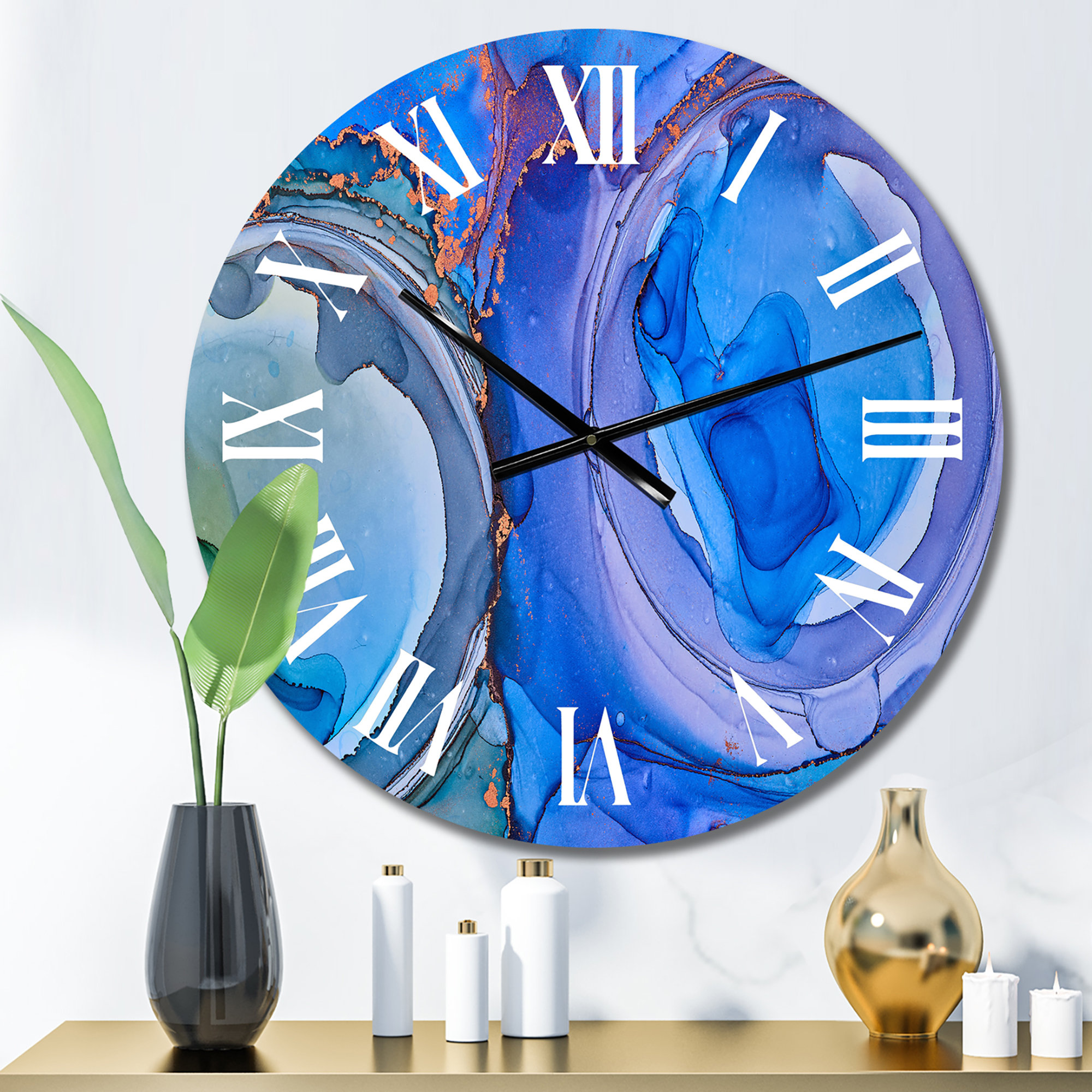 East Urban Home Blue Luxury Abstract Fluid Art XXII - Modern Wall Clock ...