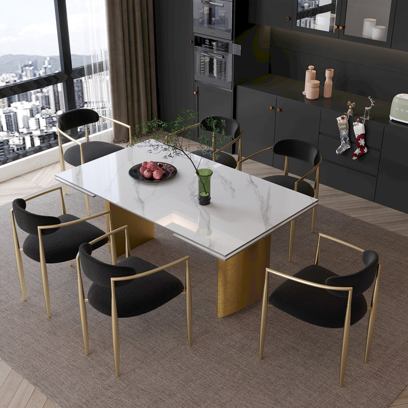 Everly Quinn Santrez 7 - Piece 94.48" Extendable Sintered Stone Dining ...