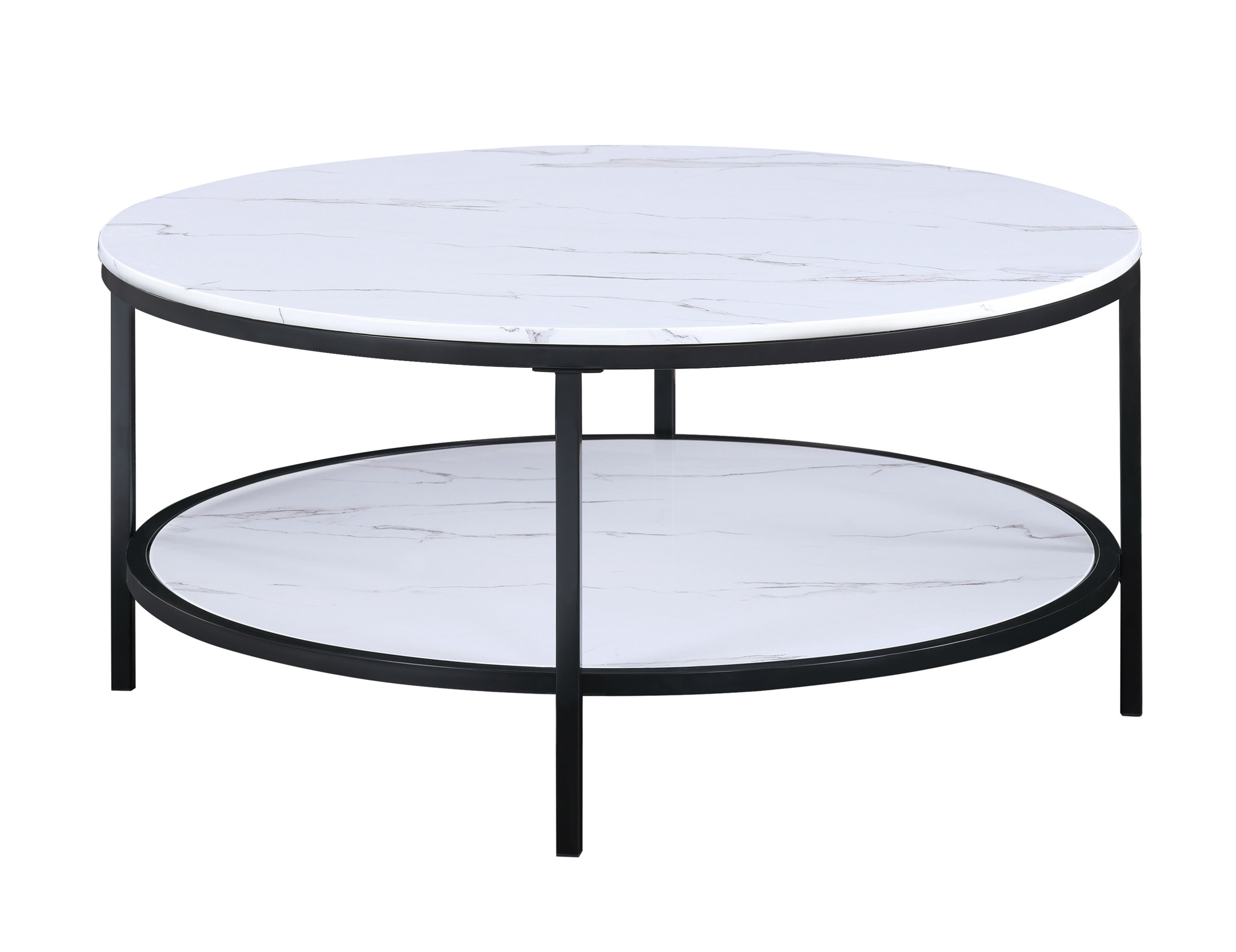 George Oliver 1Pc Modern Round Marble Coffee Table With Storage Shelf ...