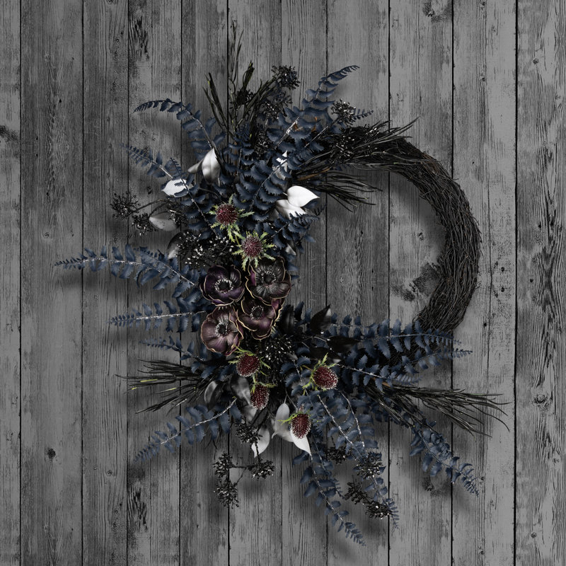 The Holiday Aisle® 18in. Deep Purple Fern Wreath with Cherry Blossom ...