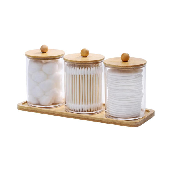 Gracie Oaks 10 Oz Cotton Swab/Ball/Pad Holder With Vanity Tray, Cotton ...