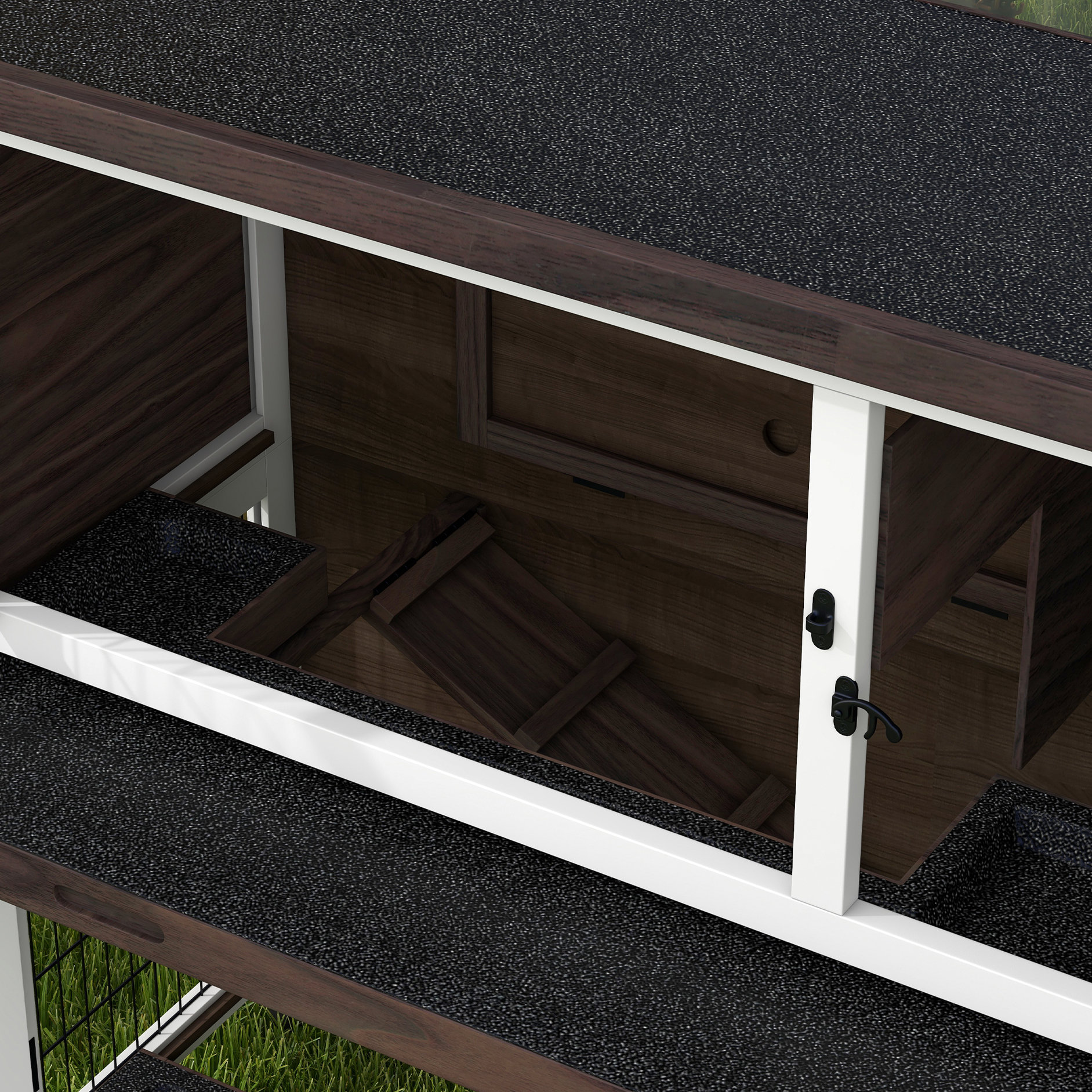 One Allium Way 46" Brown Wooden Rabbit Cage, 2 Outdoor Guinea Pig With ...