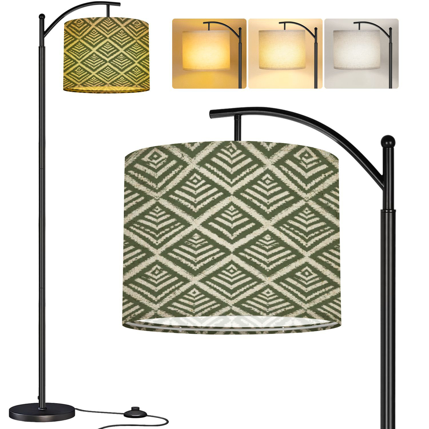 East Urban Home Arc Floor Lamp Geometric Diamond Earthy Green Cream ...