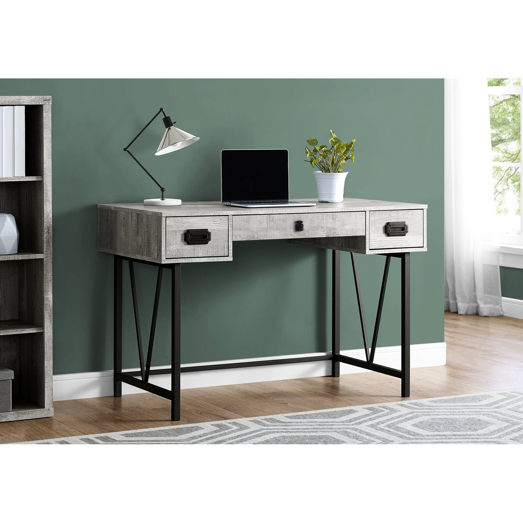17 Stories 48"l Grey Laminate Computer Desk For Home, Black Metal Legs ...
