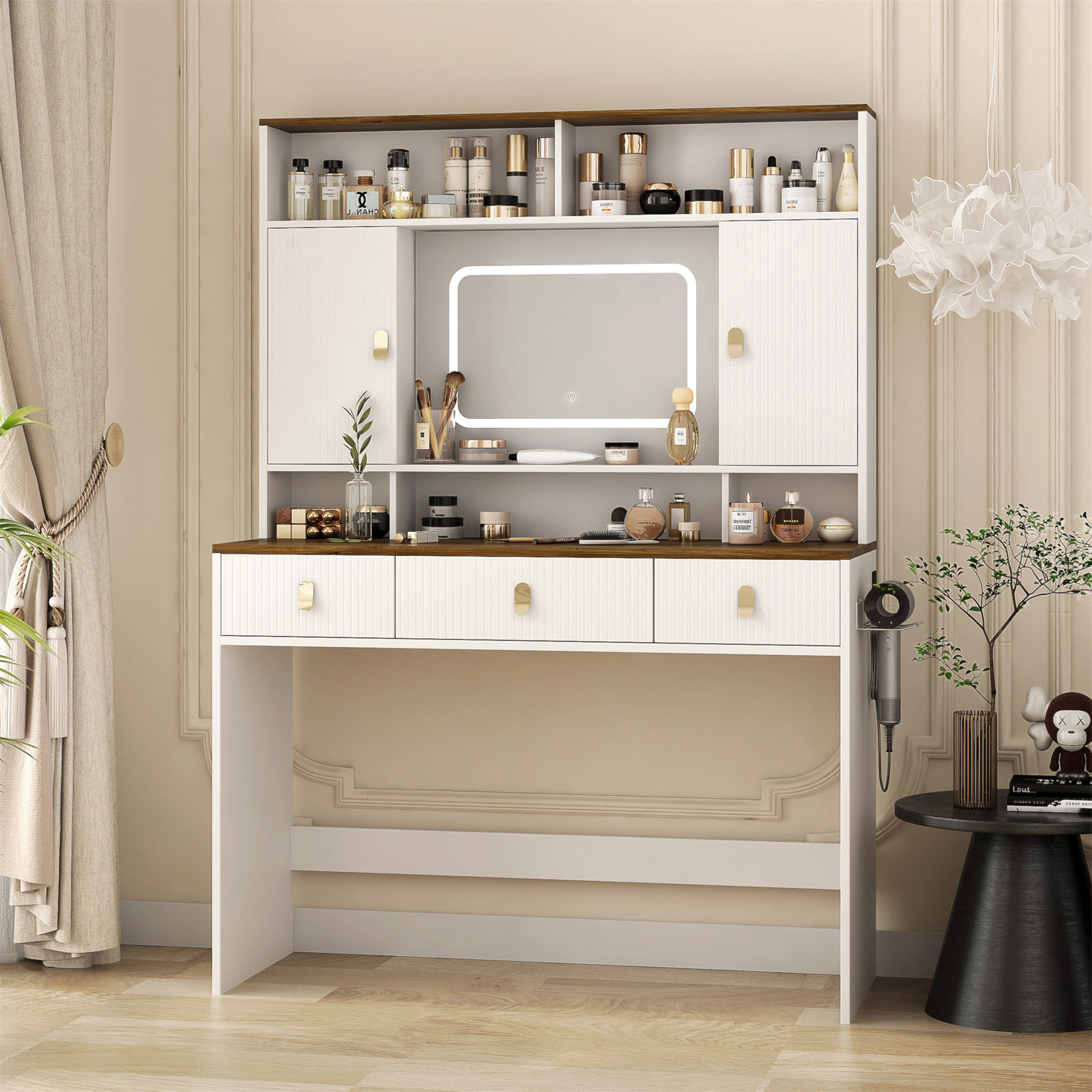 Ophelia & Co. Farmhouse Dressing Table Makeup Table with Lighted Mirror ...