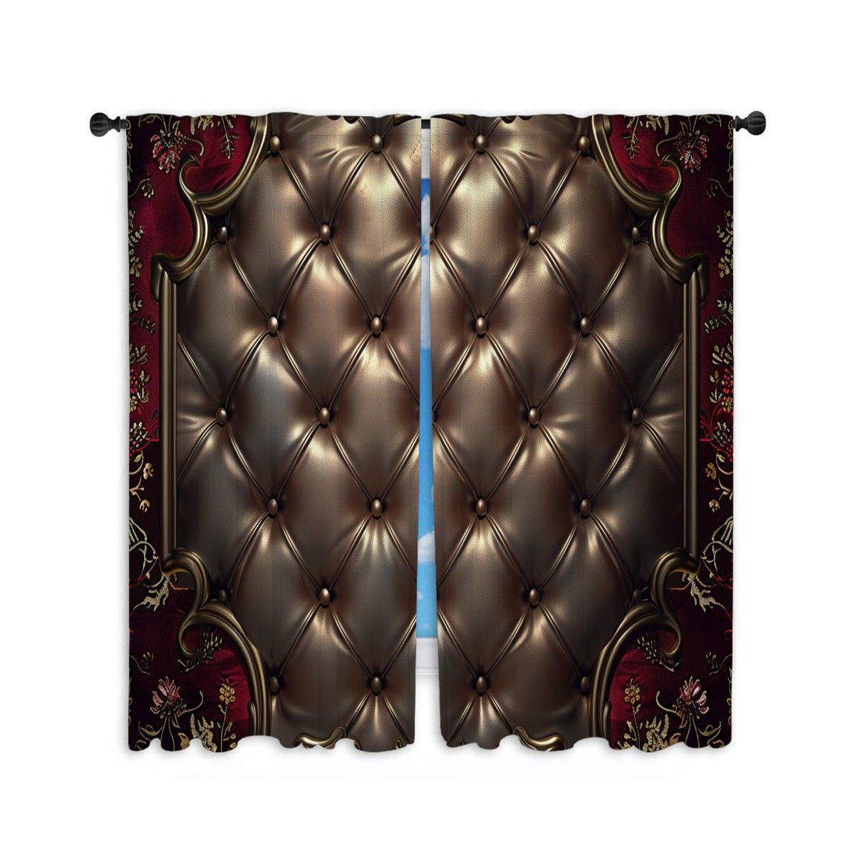 VisionDecor 11948_Tufted Leather Window Curtains Visual Art Buttoned ...