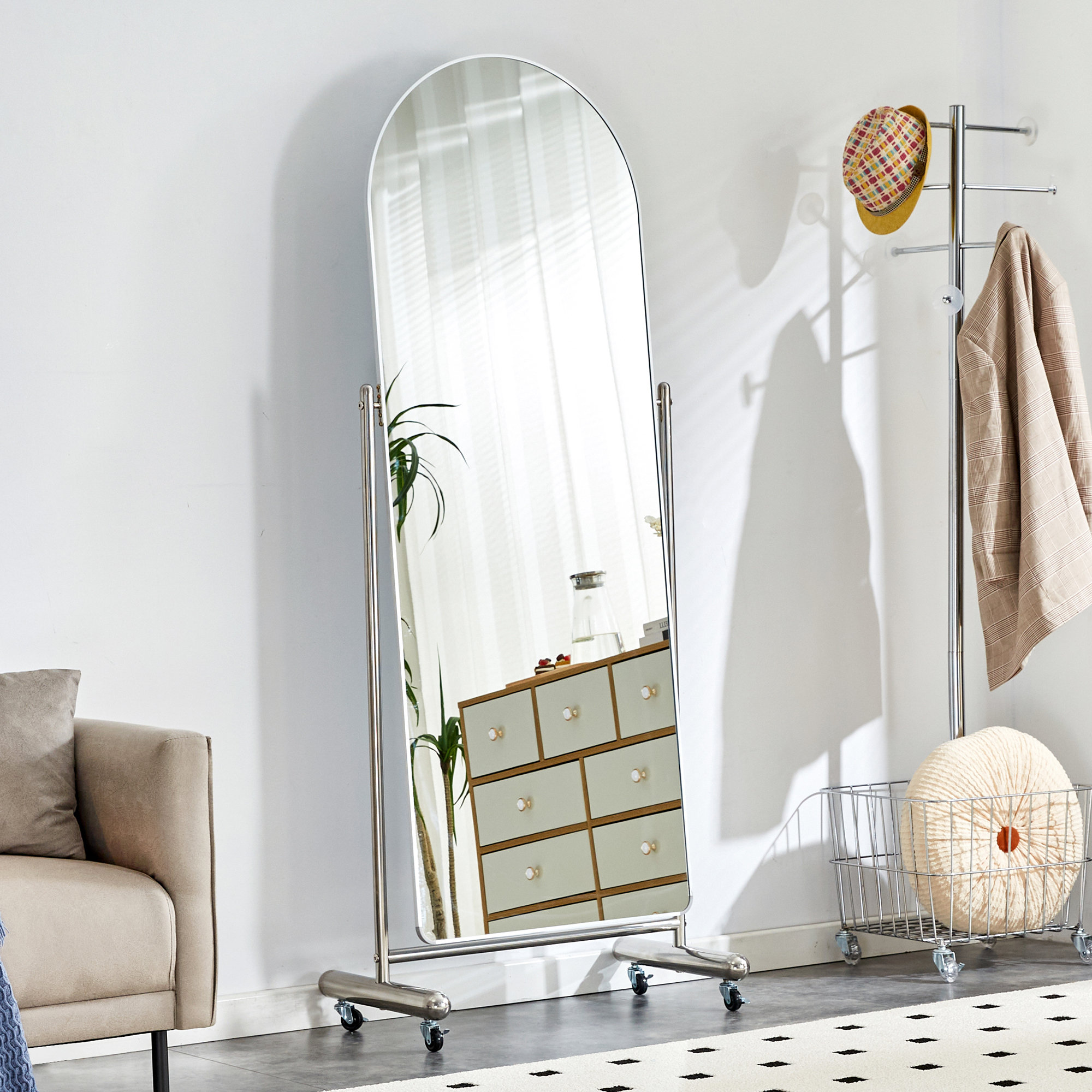 Ebern Designs Movable Full-Length Floor Mirror With Pulley & Reviews ...