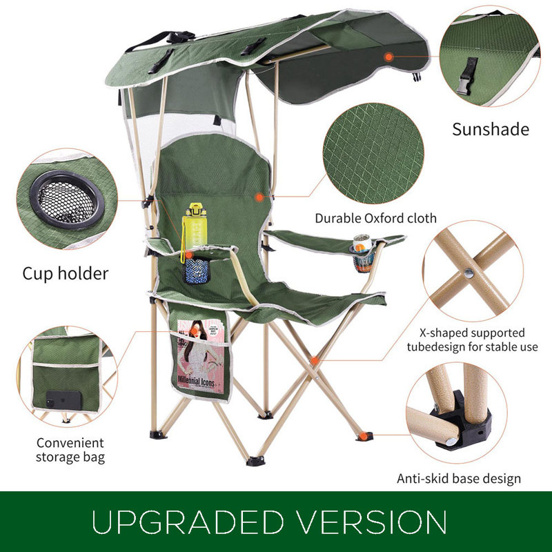 Arlmont & Co. Portable Chair With Shade Canopy Beach Chairs For Adults ...
