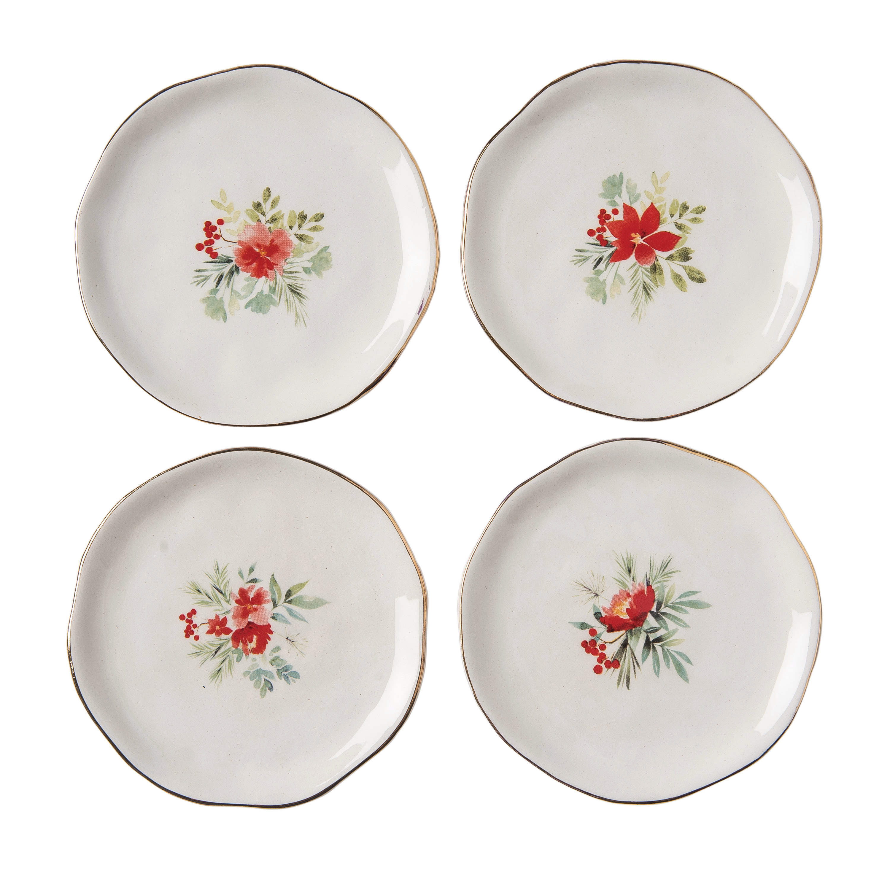 Lark Manor™ Ceramic Gold Edge Holiday Flourish Tidbit Plates Set of 4 ...