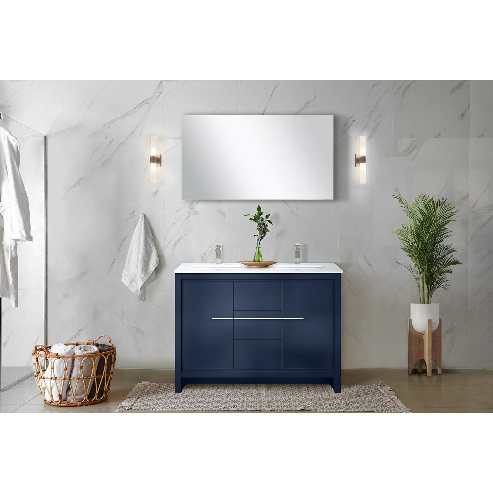 Hokku Designs Navy Blue Double Bath Vanity 48 In. W X 20 D, White ...