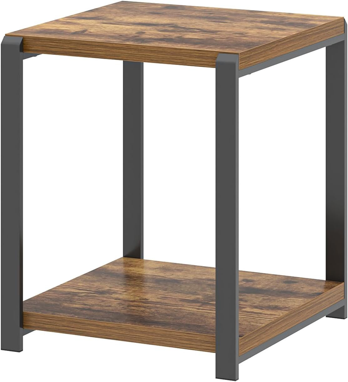 17 Stories Modern Rustic End Table With Storage Shelves, Wood And Metal ...