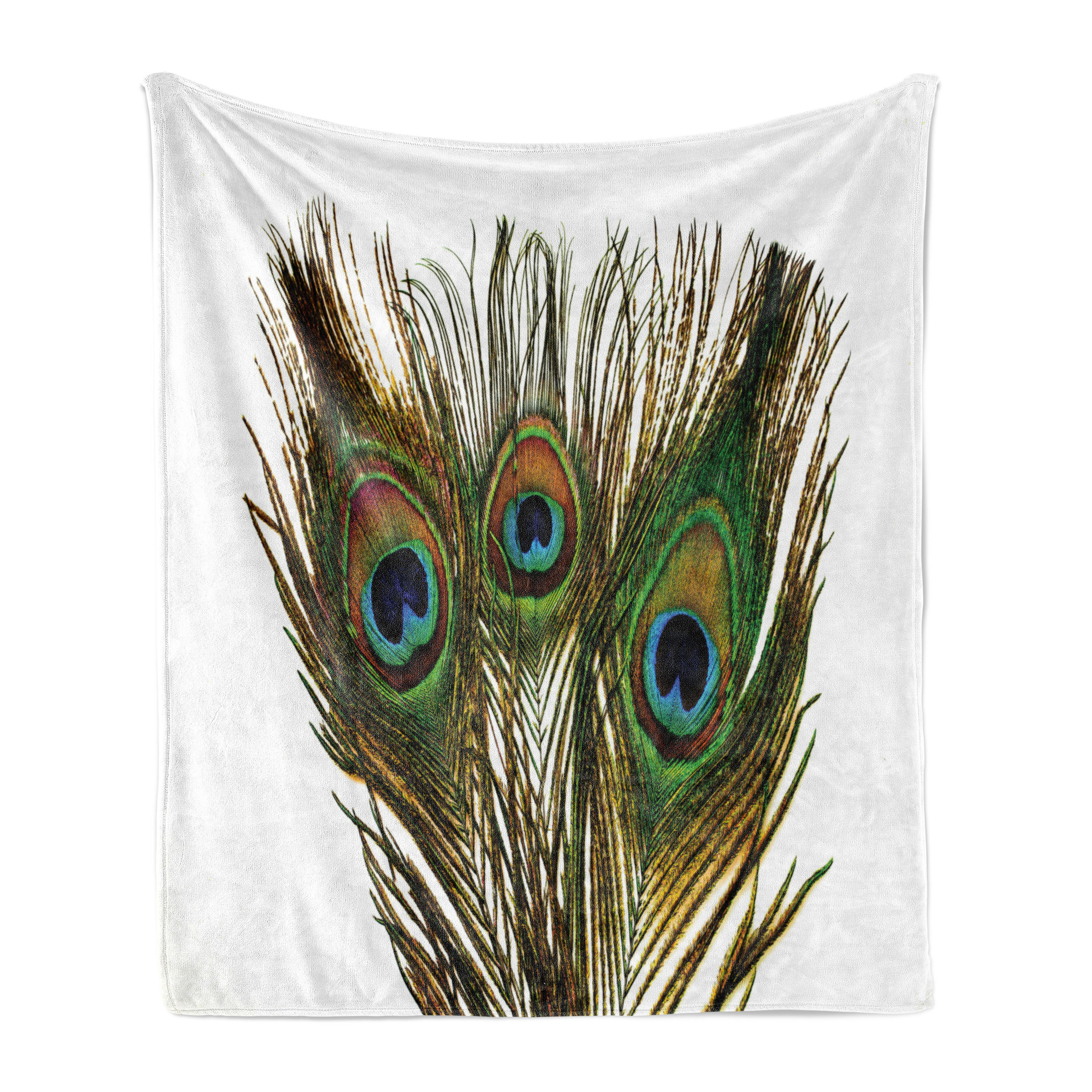 Ambesonne Feather Fleece Throw Blanket Close up Peacock Feather Fawn ...