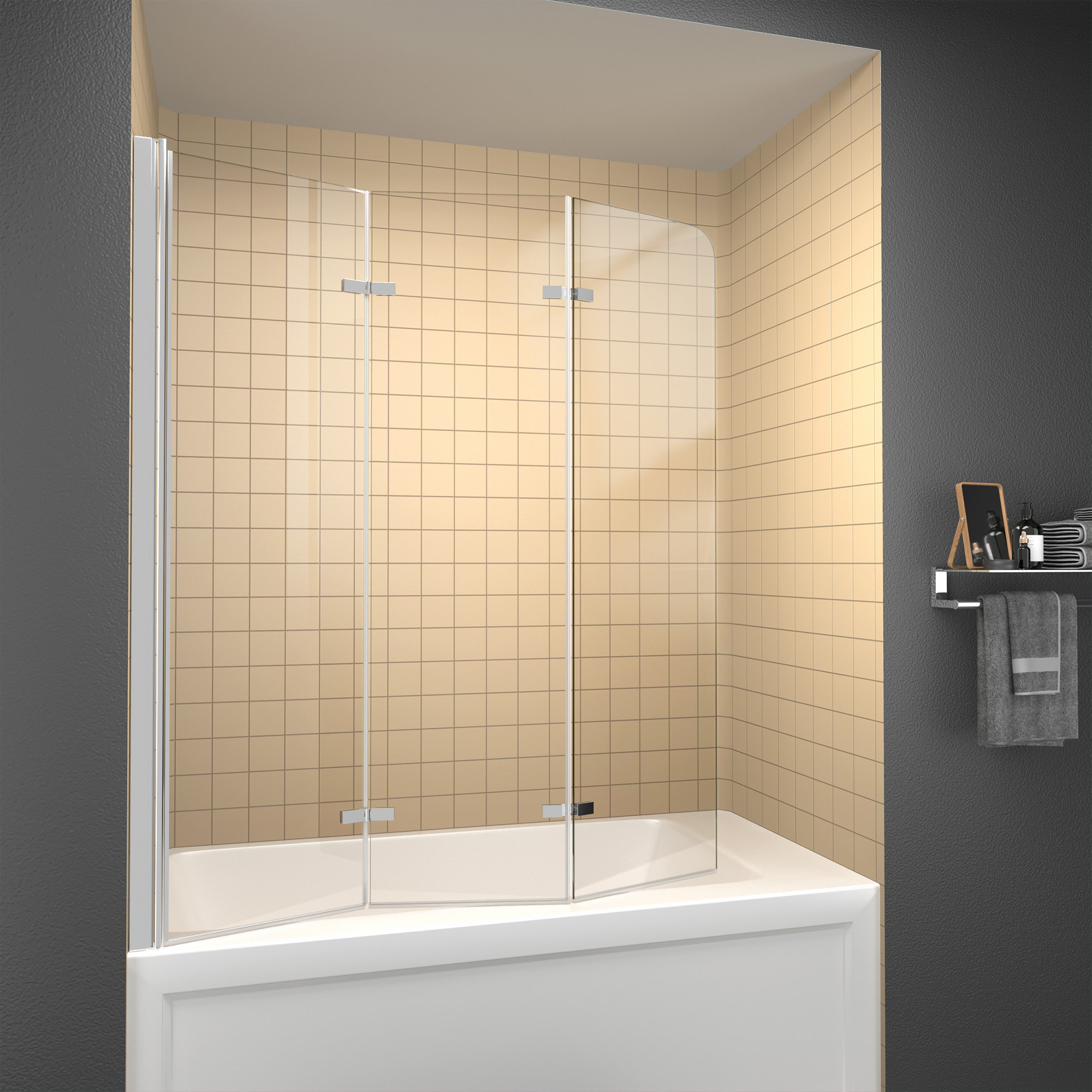 ZEAFIVE 51'' W x 59'' H Bathtub Shower Door Semi-Frameless Foldable ...