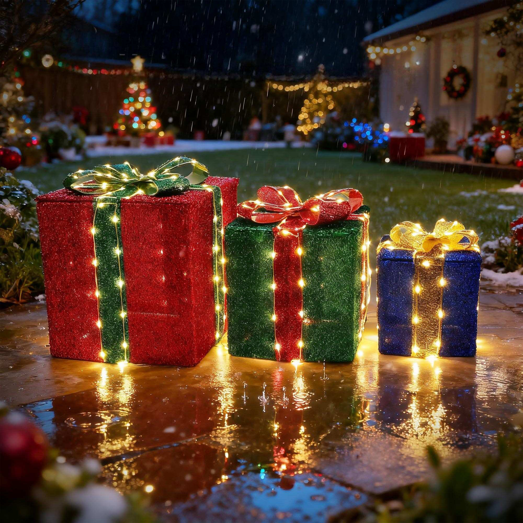 The Holiday Aisle® Set Of 3 Pre-lit Christmas Gift Boxes With Warm ...
