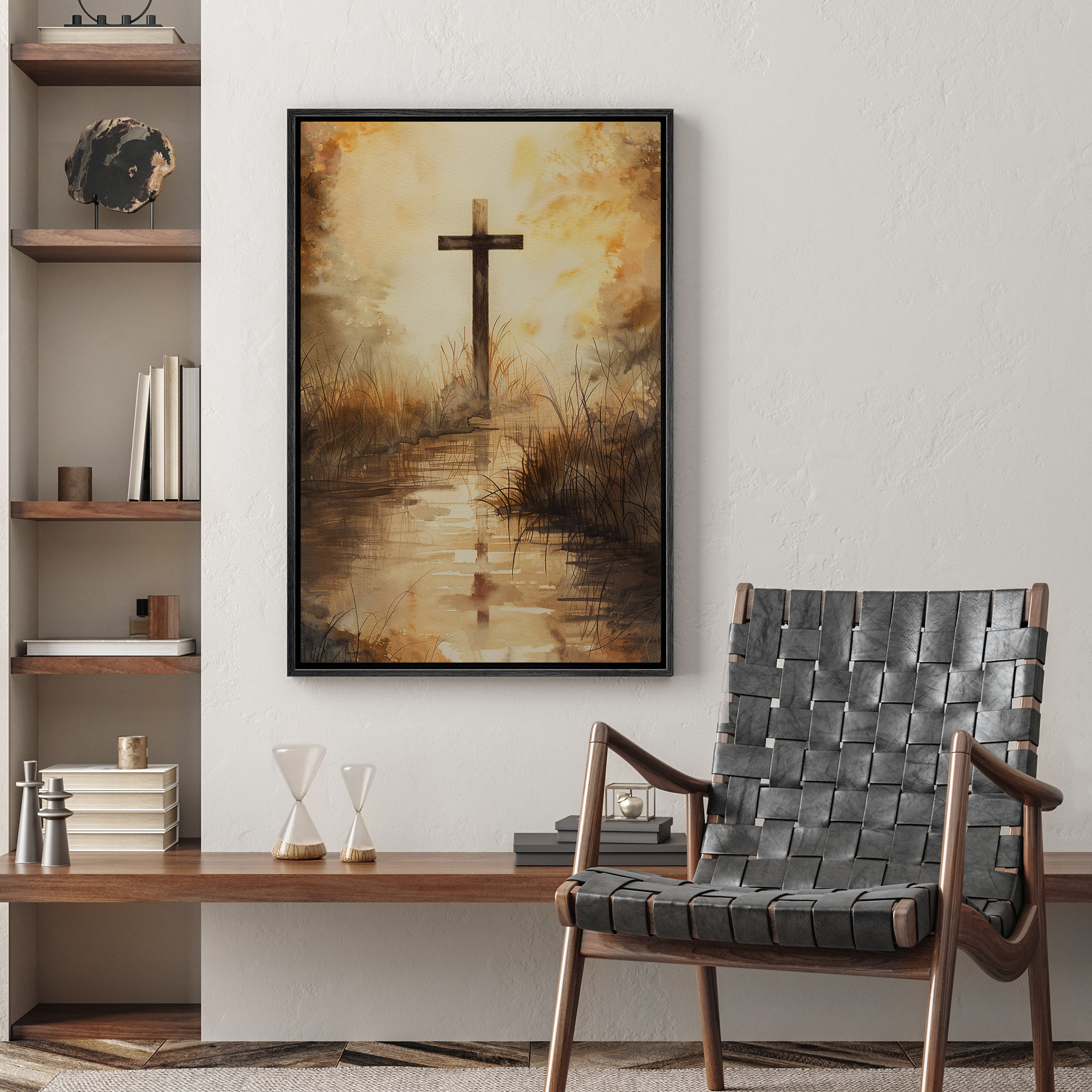 wall26 Cross Tan Brown Vintage Illustrations Rustic Religious Christian ...