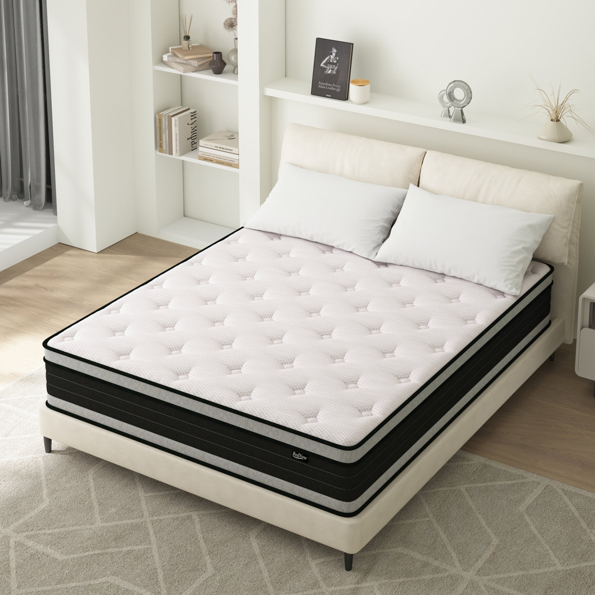 White Noise Gehrmann 26cm Medium Hybrid Sprung Mattress In A Box Pillow ...