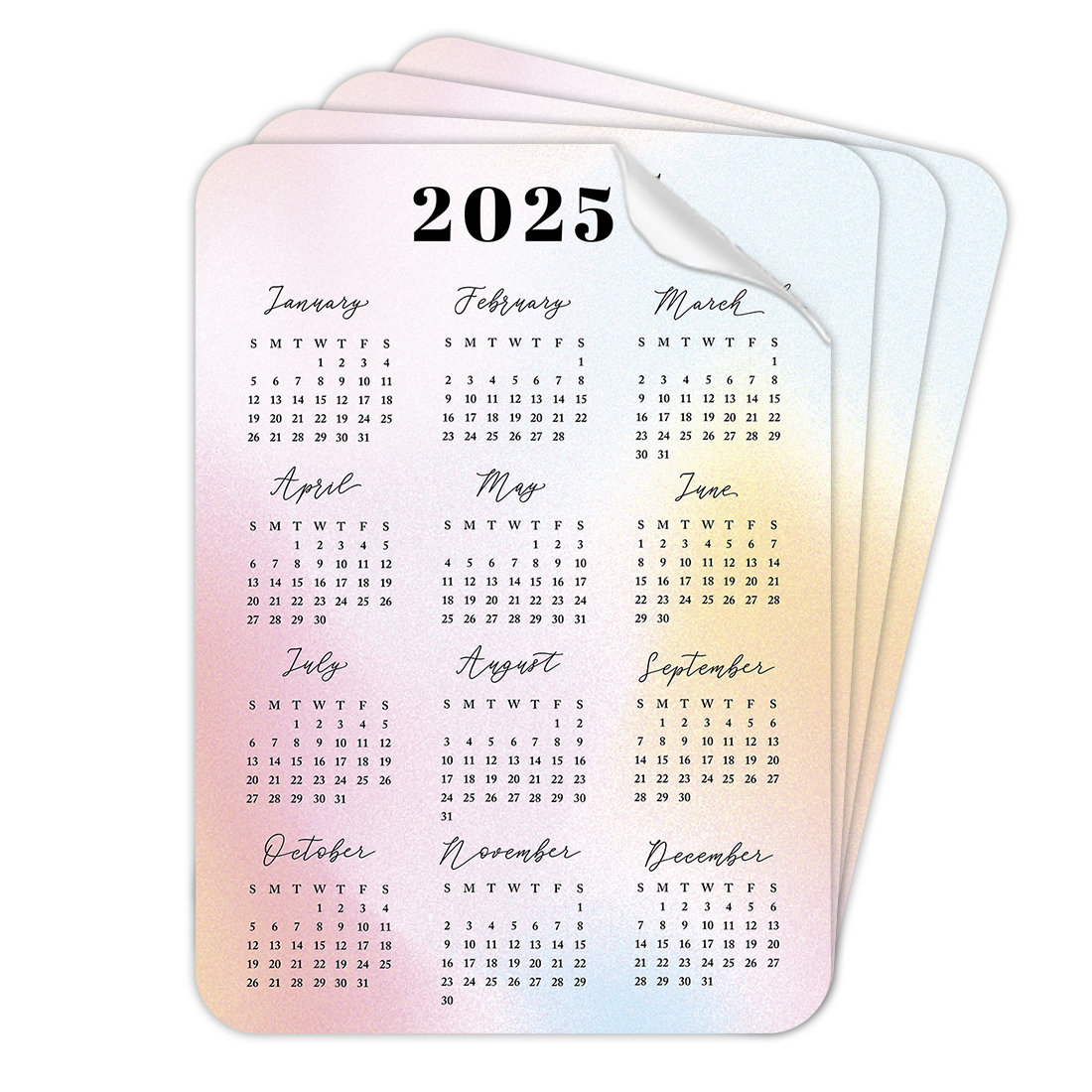 Trinx Peel And Stick 2025 Watercolor Rainbow Monthly Calendar For ...