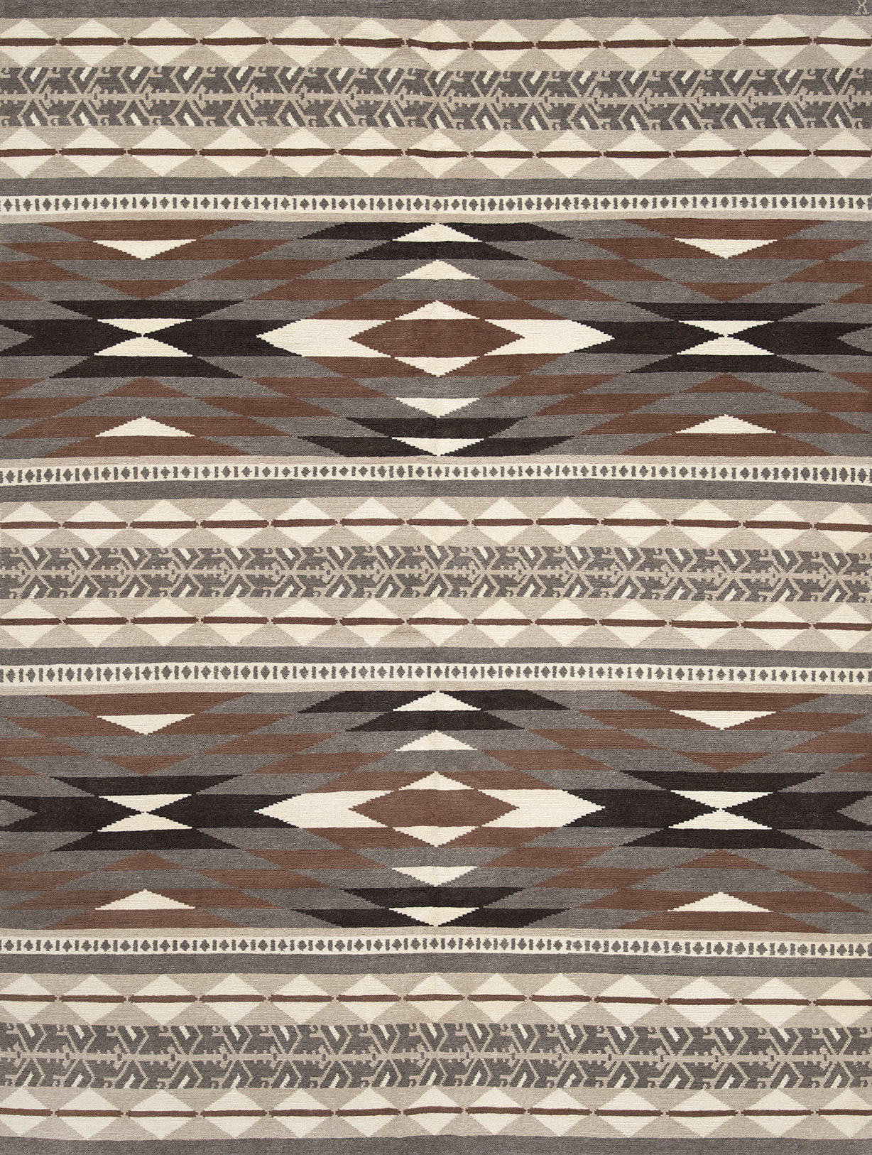 New Moon Rugs Mesa Southwestern Hand-Knotted Wool Area Rug in Charcoal ...