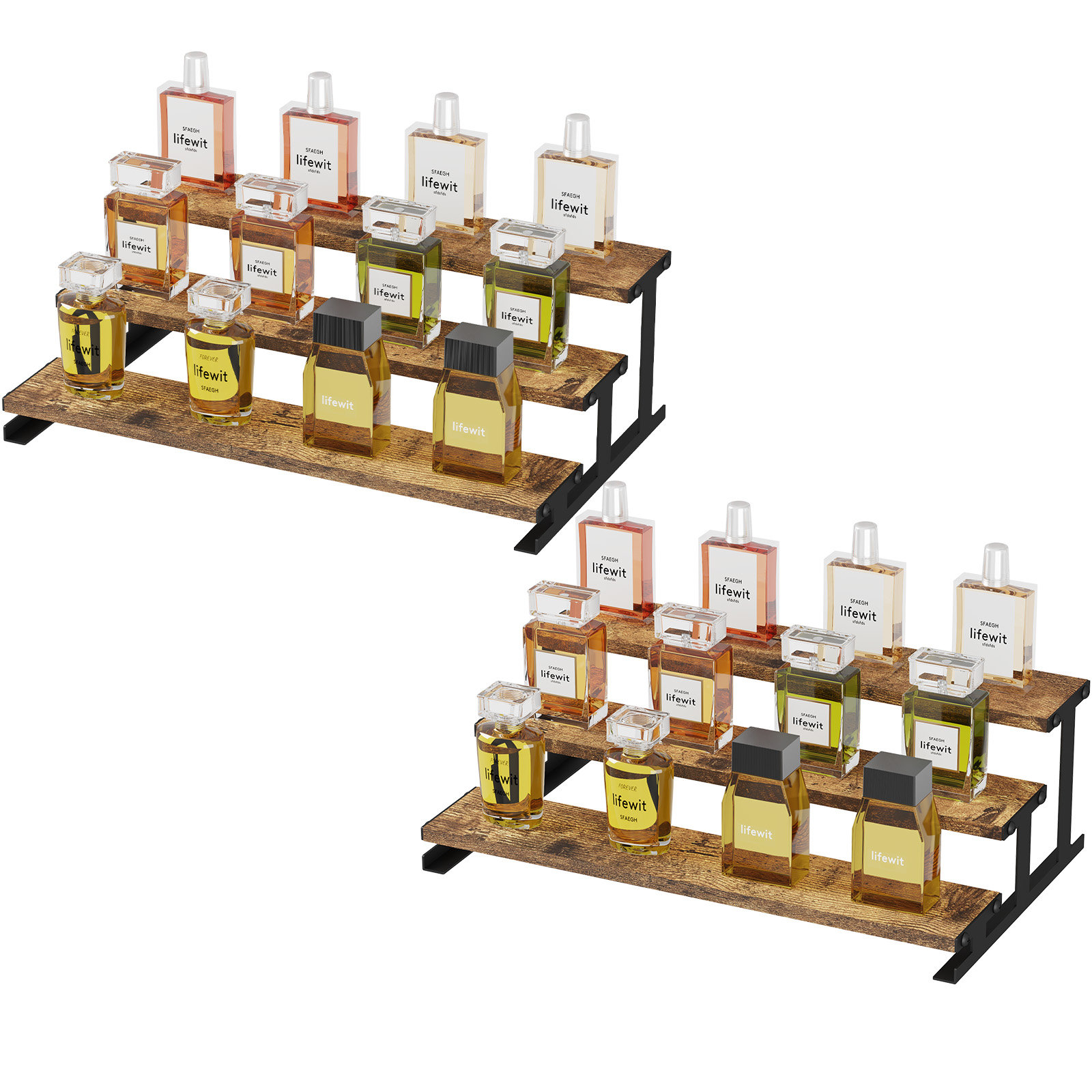 17 Stories 3-Tier Wooden Dispaly Riser With Metal Stand, Step Cologne ...