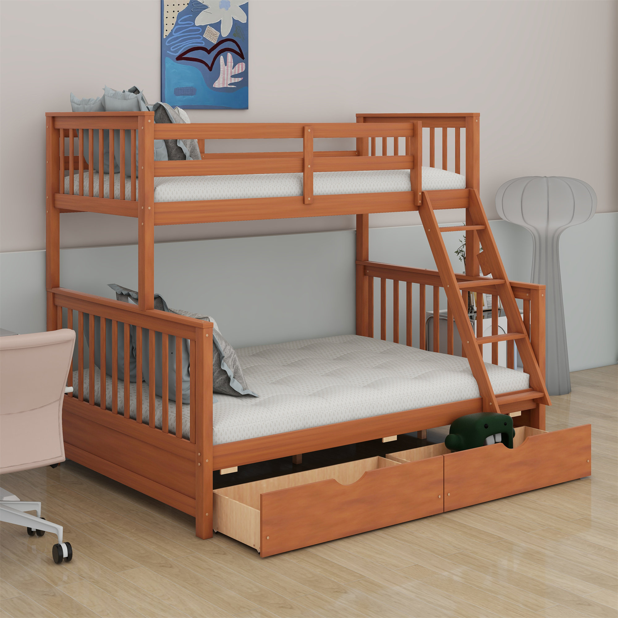 Harriet Bee Bunk Bed With Ladders And Two Storage Drawers | Wayfair