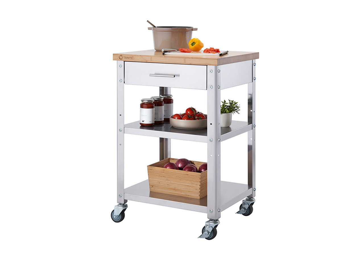 TRINITY EcoStorage Stainless Steel Kitchen Cart /w Bamboo Top and ...