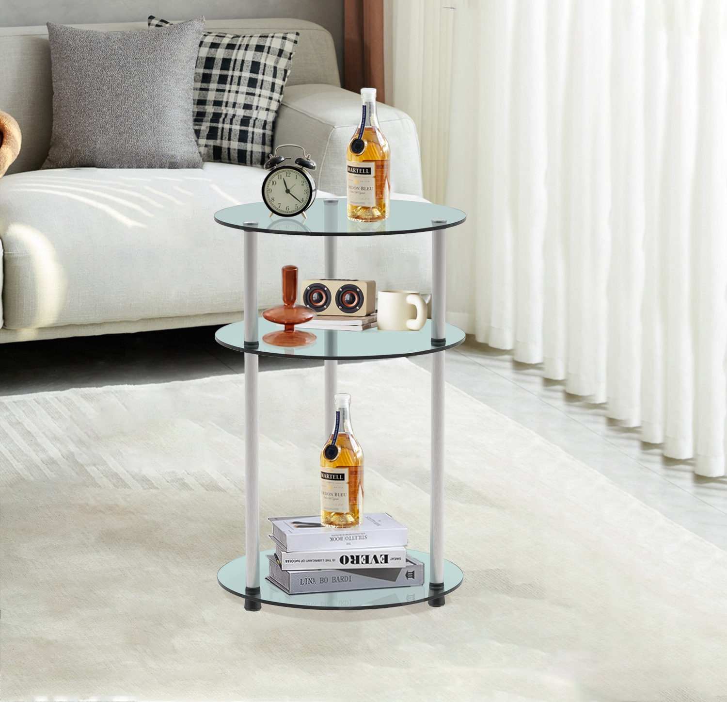 Ivy Bronx 3-Tier Round Glass Storage Shelves Side Table, Clear Glass ...