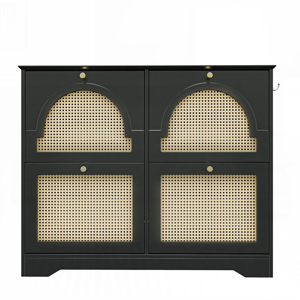 Dakota Fields Mid-Century Shoe Cabinet with Rattan-Woven Doors and ...