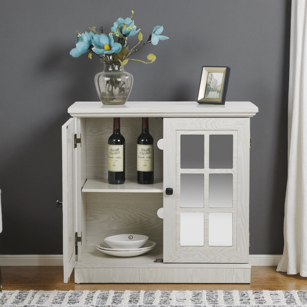 Mercer41 30" Sideboard Cabinet with Acrylic Mirrored Doors, Adjustable ...