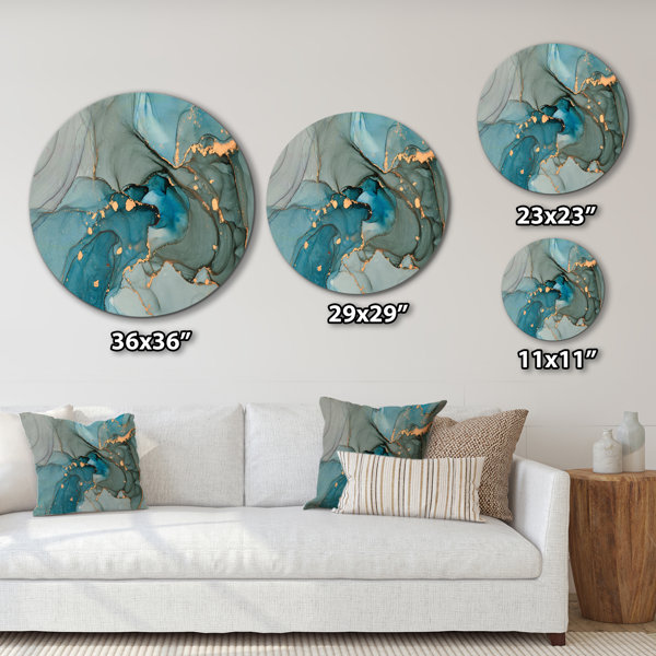 East Urban Home Turquoise Gold Infused Marble Modern Metal Round Wall ...