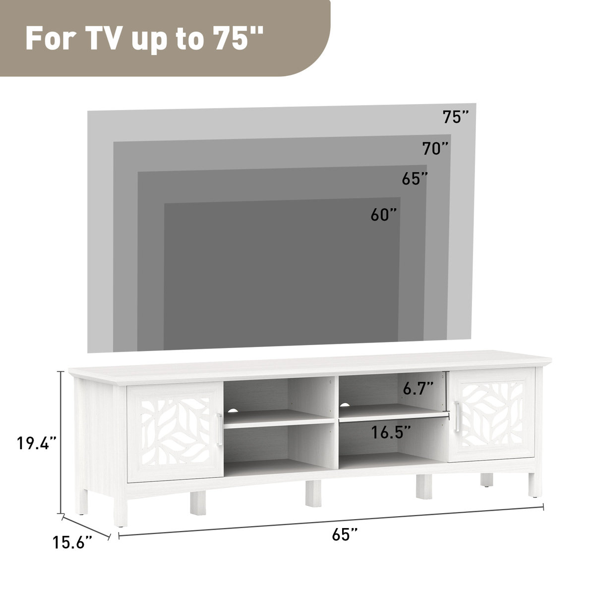 Lark Manor™ Parthenia 65'' White Ash TV Stand With Floral Carved Doors ...