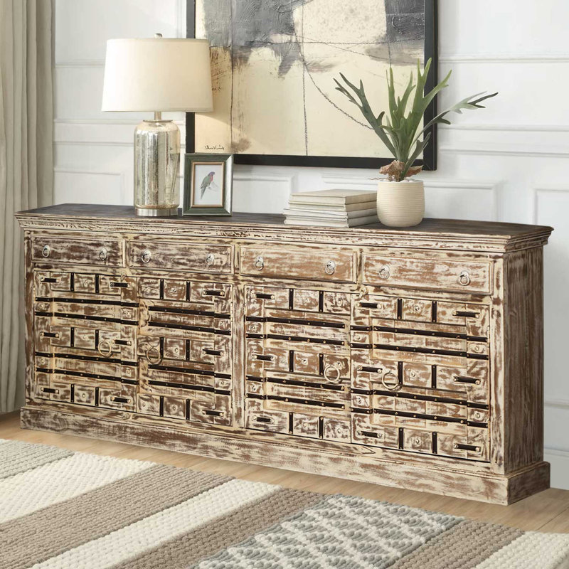 Far Pavilions Rustic Solid Wood 4-Door Credenza With Metal Strap ...