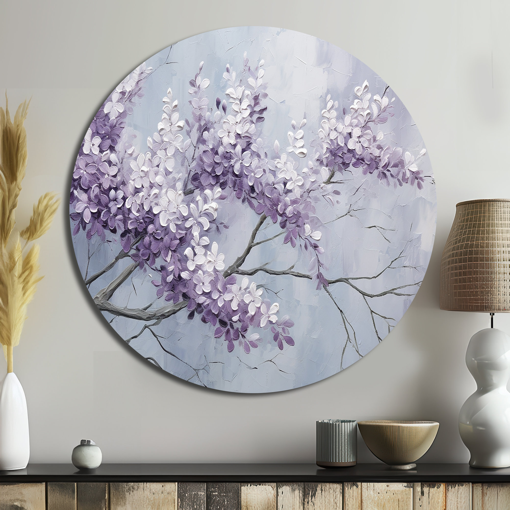 Design Art Beautiful Lilac Dreamscape IV - Floral Round Metal Wall Art ...