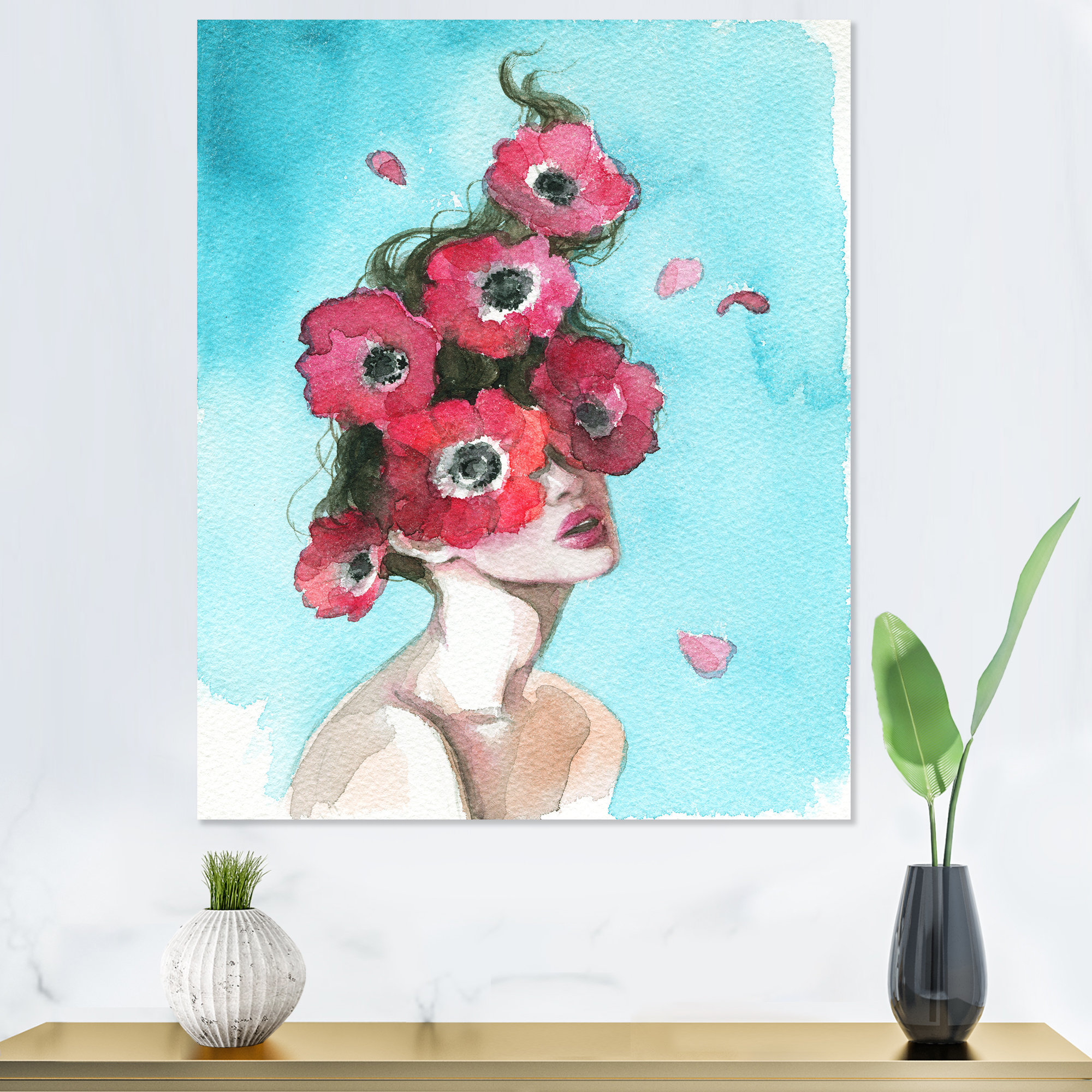 House of Hampton Glamourous Floral Woman Portrait - Glam Canvas Art ...