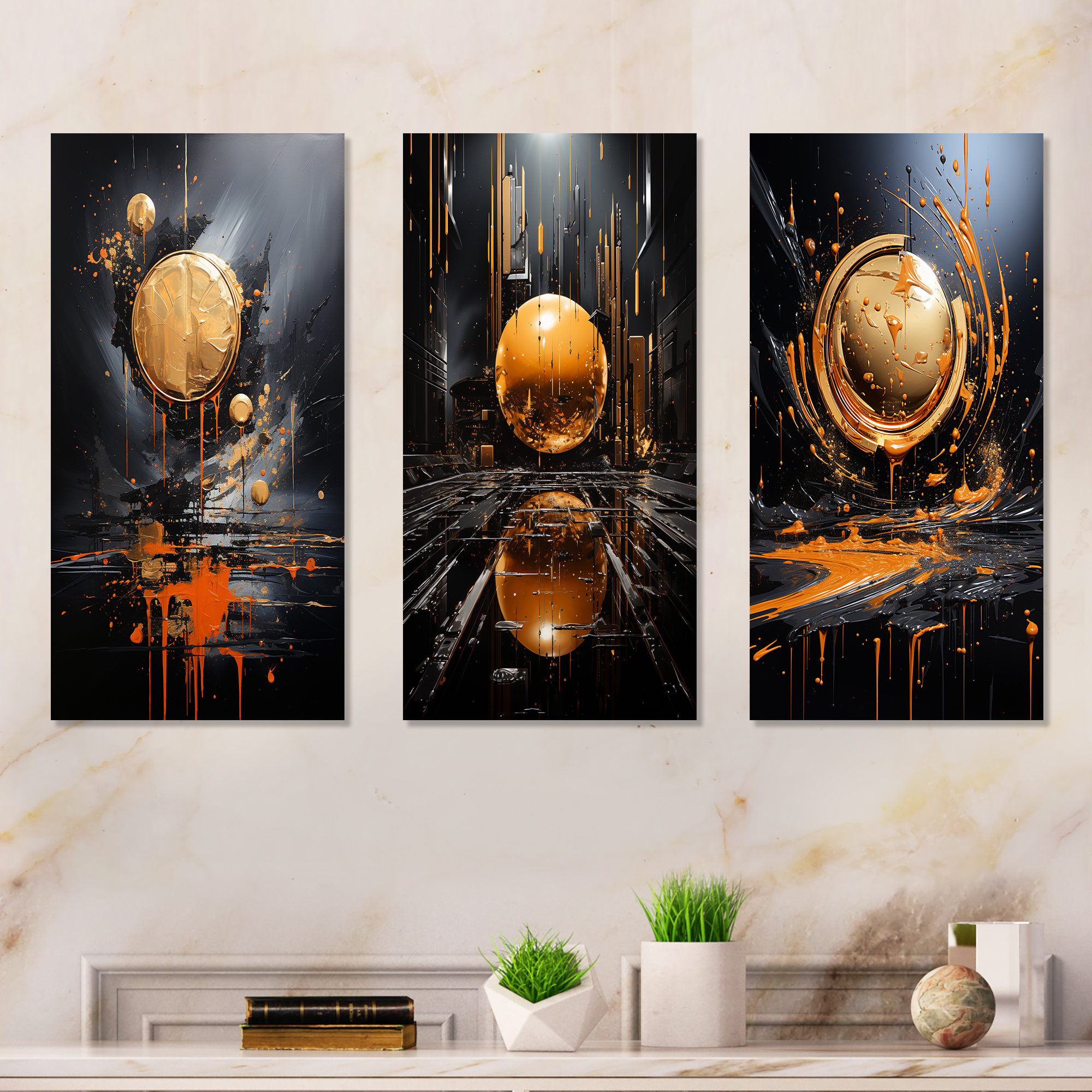 Mercer41 Black And Gold Spiral Graffiti I - Abstract Collages Metal ...