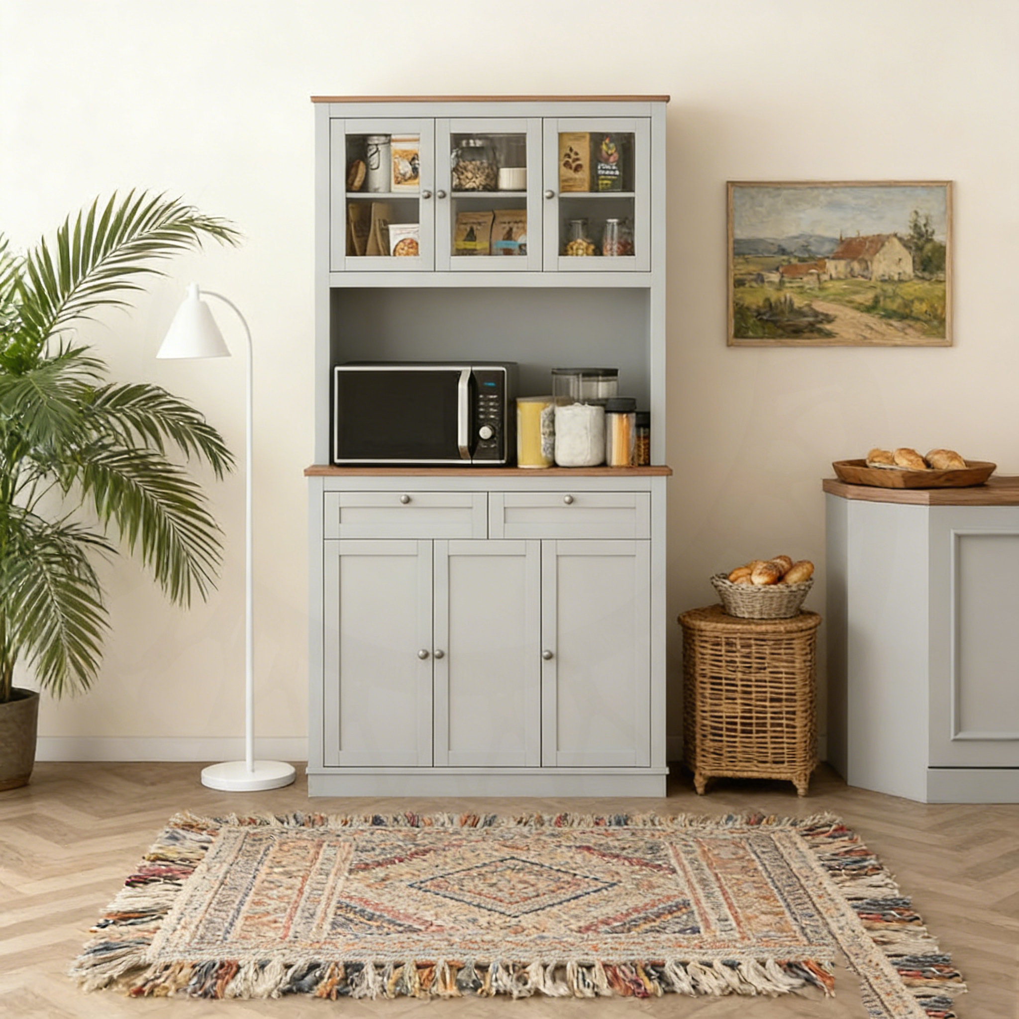 Latitude Run® Convenient Kitchen Pantry Cabinet with Microwave Stand ...
