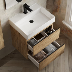 Latitude Run Bethene 600mm Ostippo Oak Wall Hung Vanity Unit With ...