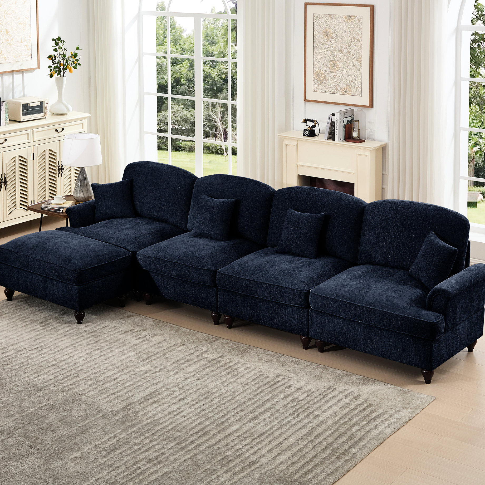 Latitude Run® Atkinson Blue Chenille Four - Seat Sectional With Petal ...