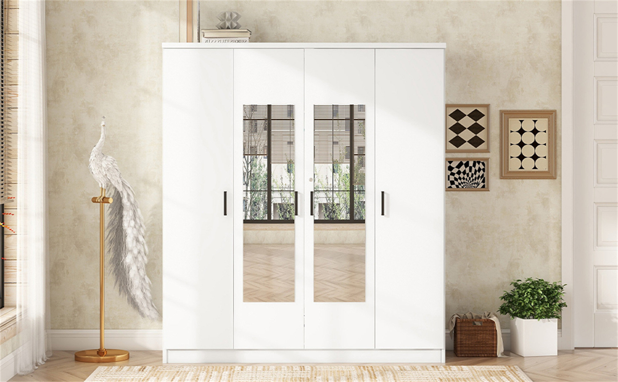 Latitude Run® 4-Door Mirror Wardrobe With Shelves - Wayfair Canada
