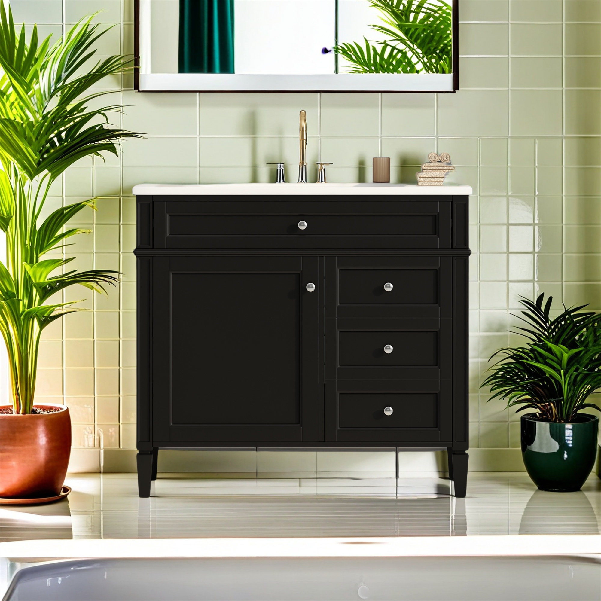 Marooma Modern Bathroom Vanity Cabinet With Top Sink, 2 Drawers And A ...