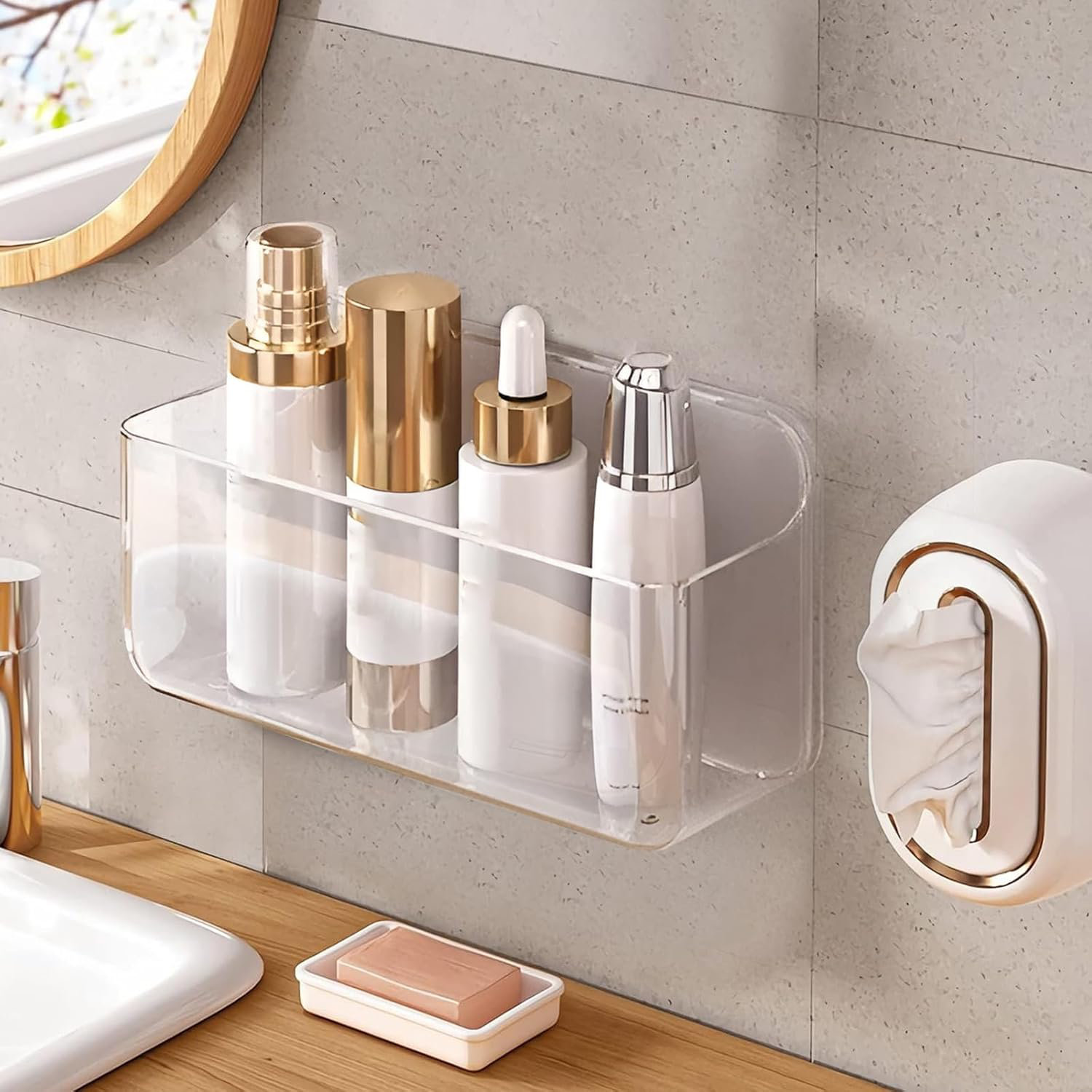 Rebrilliant Wall Mounted Shower Caddy, Clear Shelf, No Drilling Hang ...
