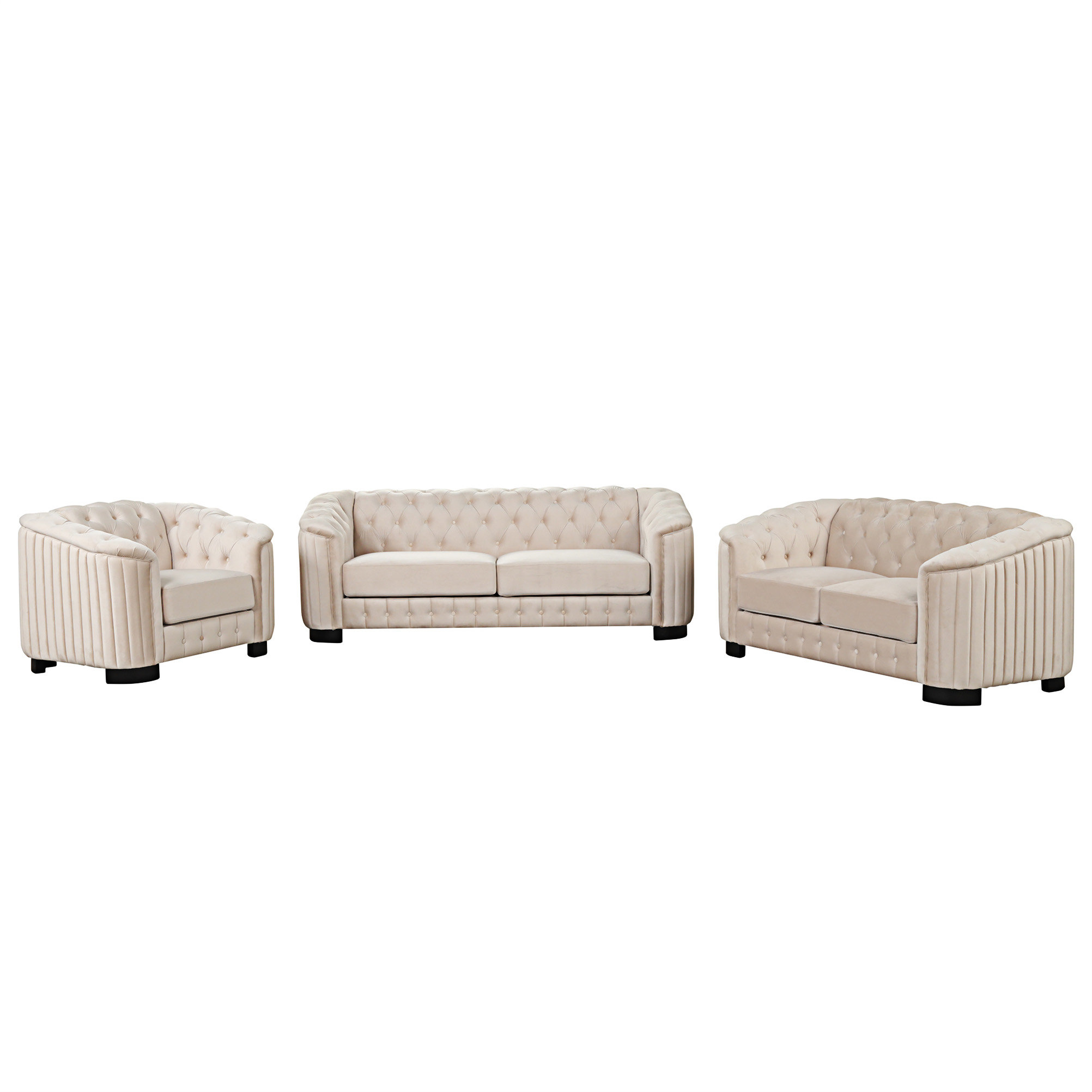Red Barrel Studio® Modern 3-Piece Sofa Sets With Rubber Wood Legs | Wayfair