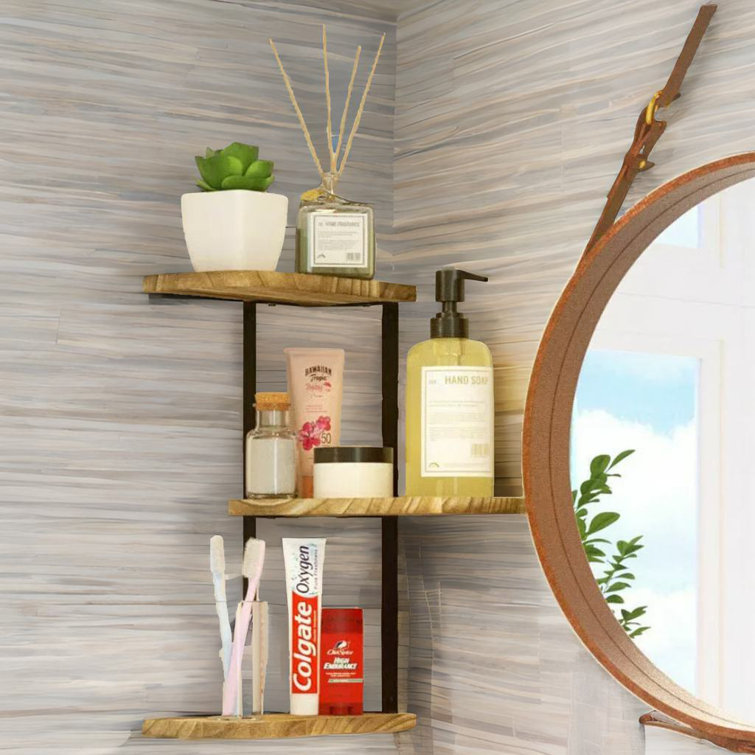 rustic brown corner shelves