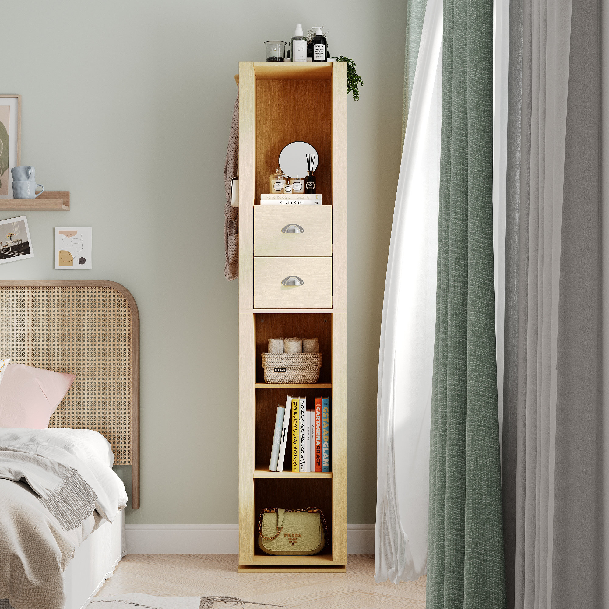 Ebern Designs Rotating Wardrobe With Large Mirror, 360-Degree Swivel ...