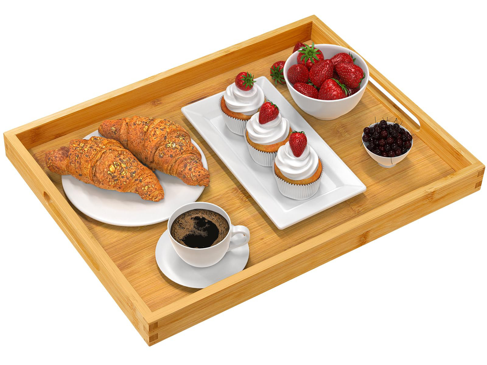 Hokku Designs Serving Tray With Handles, Bamboo Breakfast Tray Wooden ...