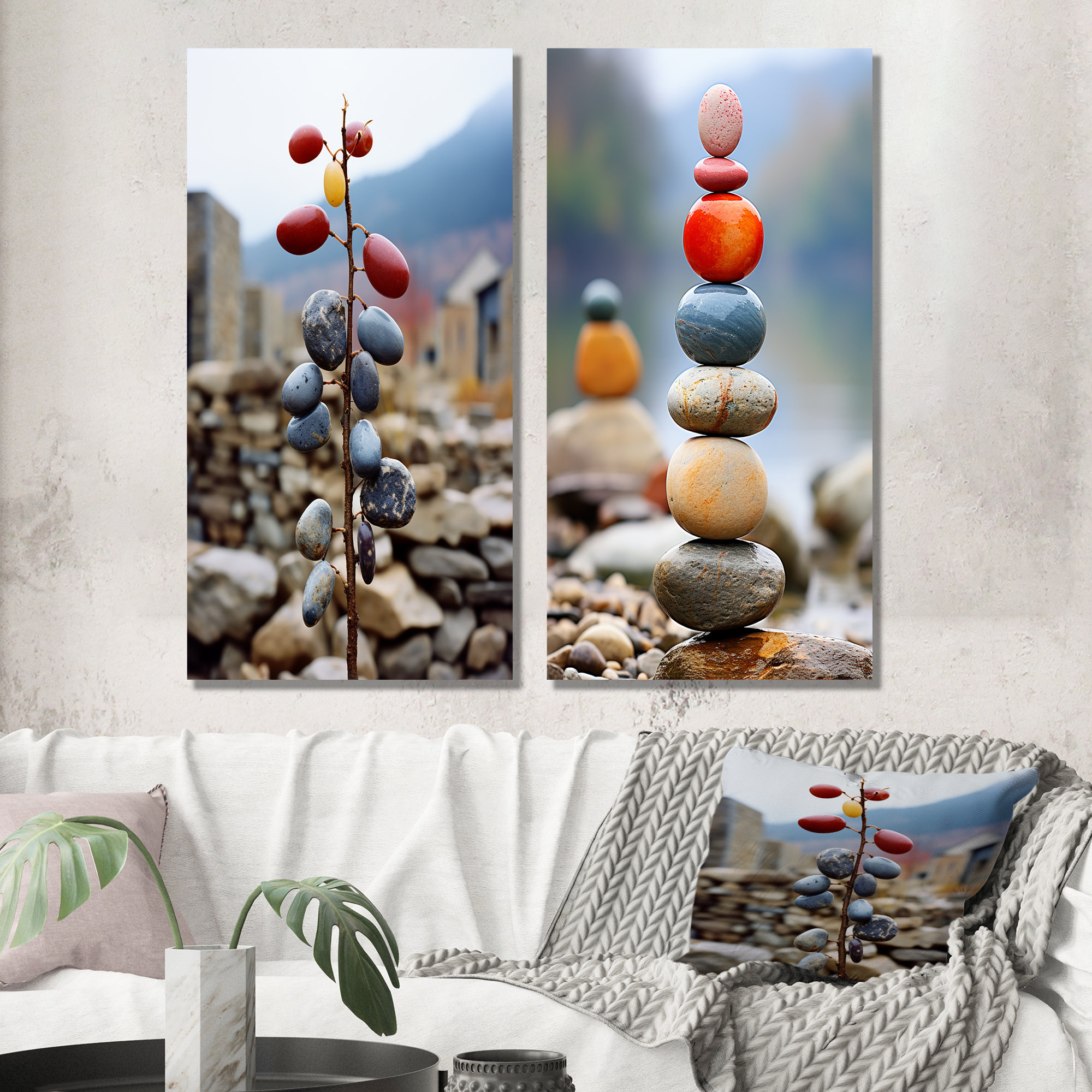 Design Art Red And Grey Spiritual Stone I - Spiritual Stone Canvas ...